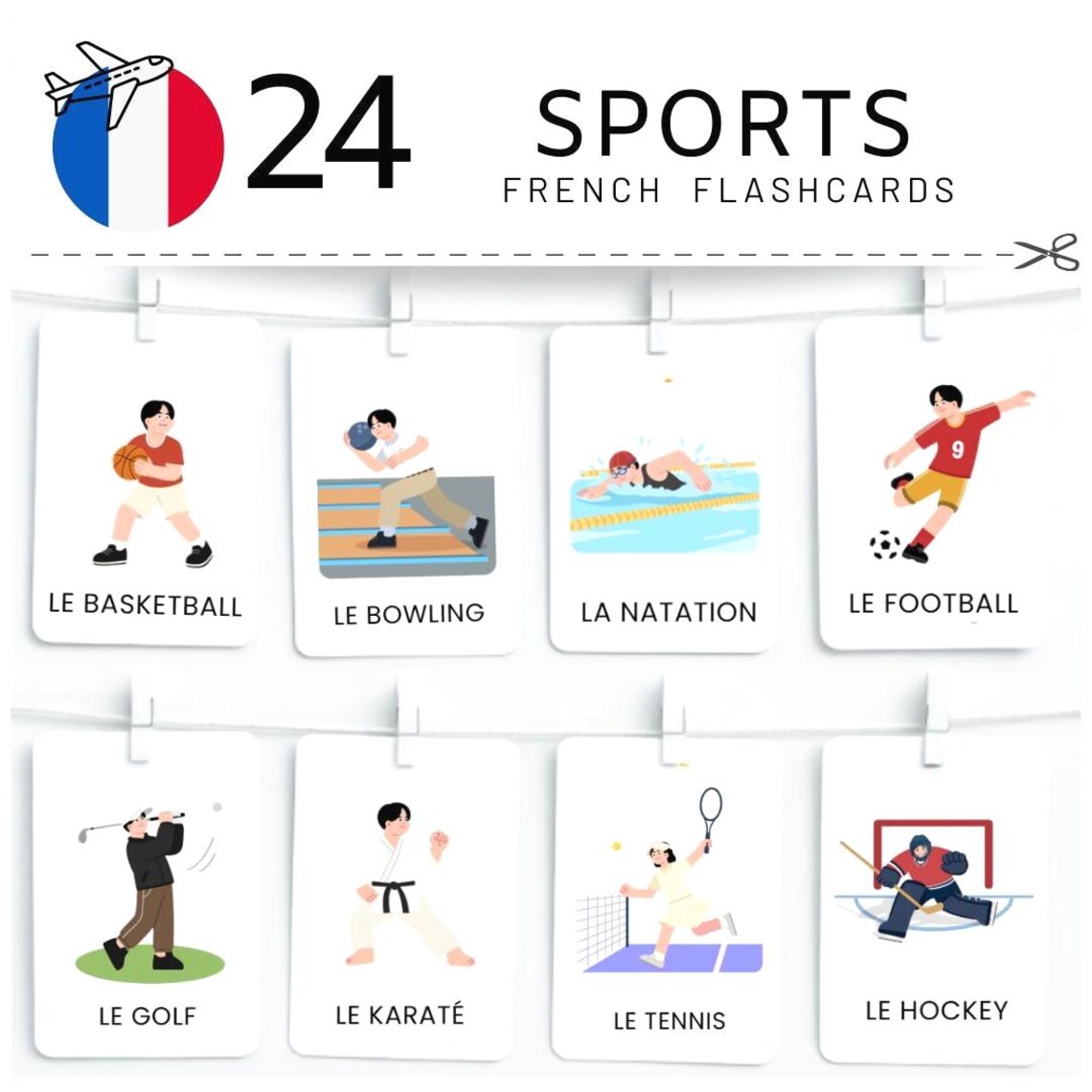 French Sports Vocabulary Flashcards, Kids Learning Printable, Children ...