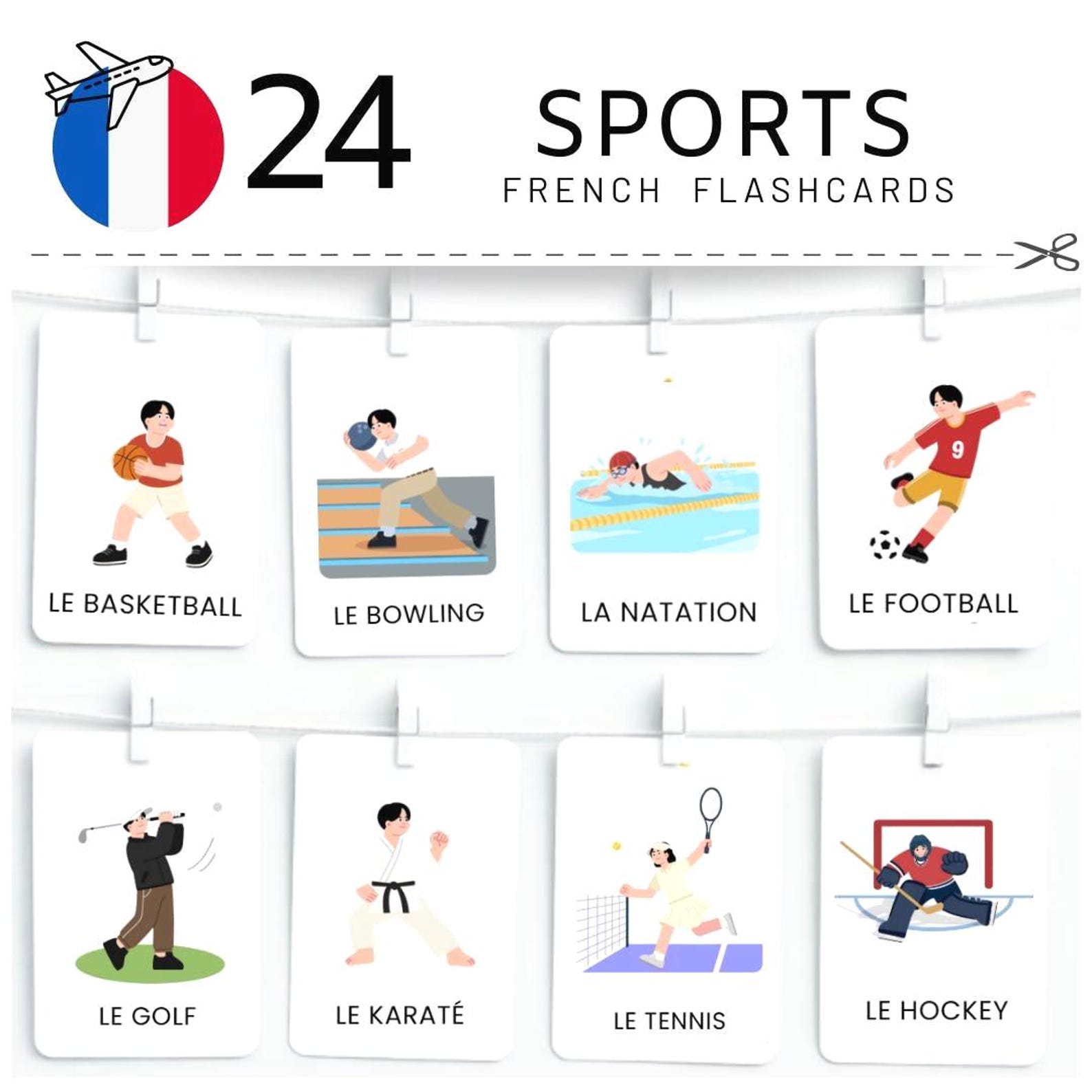 French Sports Vocabulary Flashcards, Kids Learning Printable, Children ...