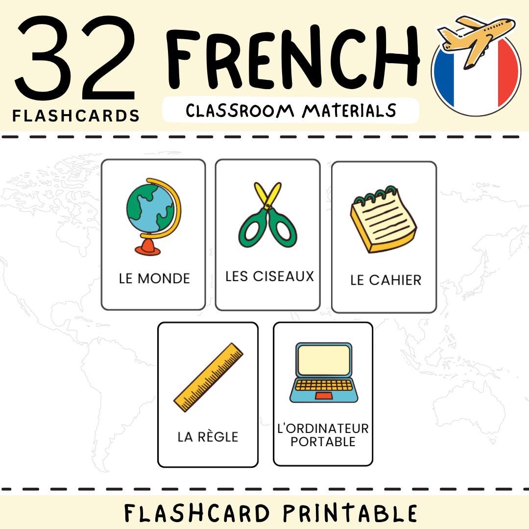 French Classroom Vocabulary Flashcards, Kids Learning (printable) - Etsy