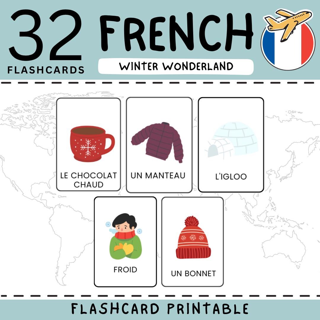 French Winter Vocabulary Flashcards: 32 Printable Learning Cards ...