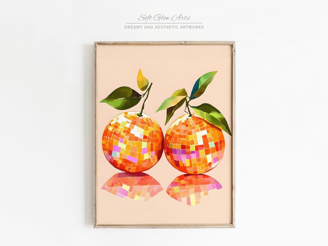 Retro Orange Disco Ball Print,disco Oranges Art Print,glam Disco Ball ...