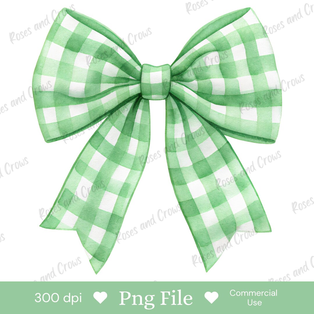 Green Gingham Bow Png, Green Coquette Bow Png, Coquette Watercolor ...