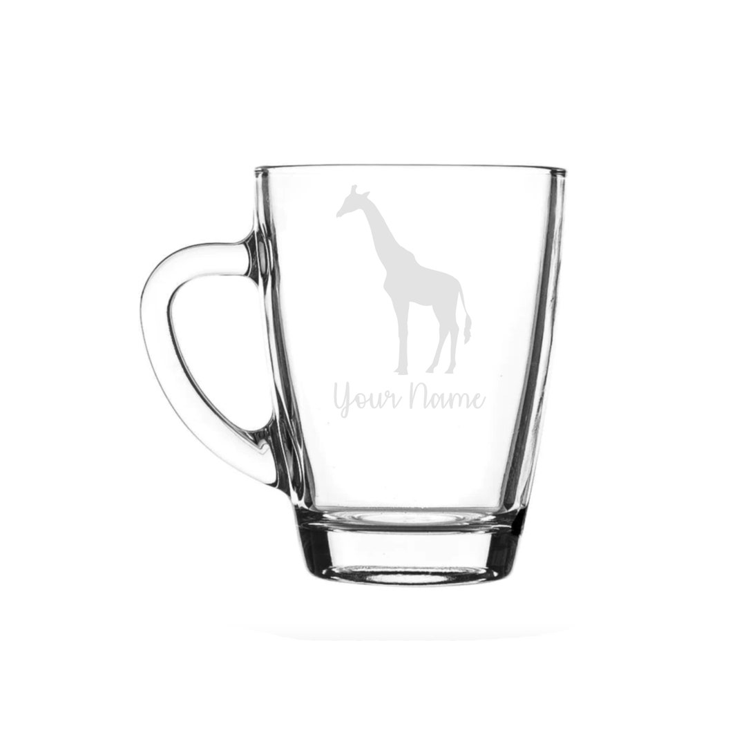 Personalised Giraffe Engraved Glass Mug, Giraffe Gift, Giraffe Glass ...