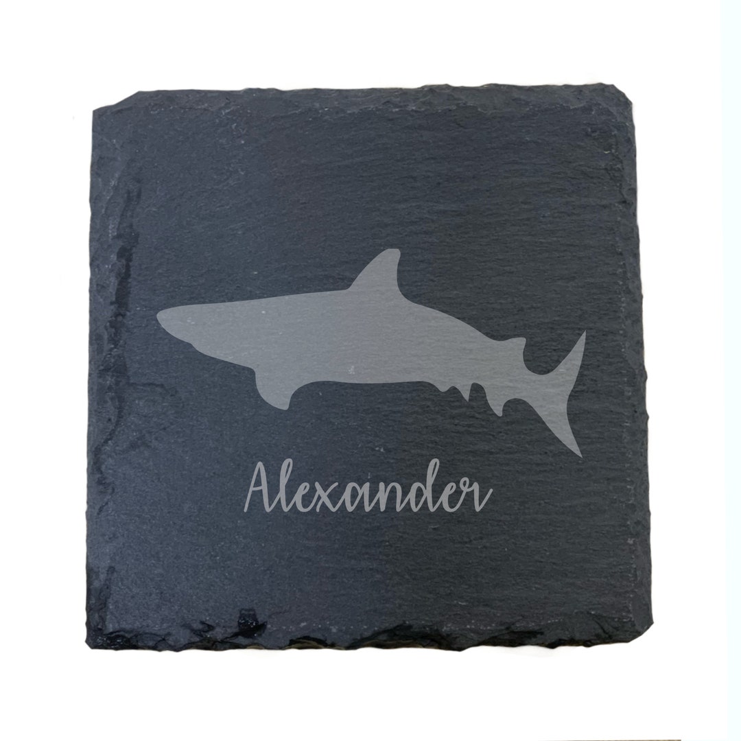 Personalised Shark Engraved Slate Coaster, Shark Gift, Shark Glass ...