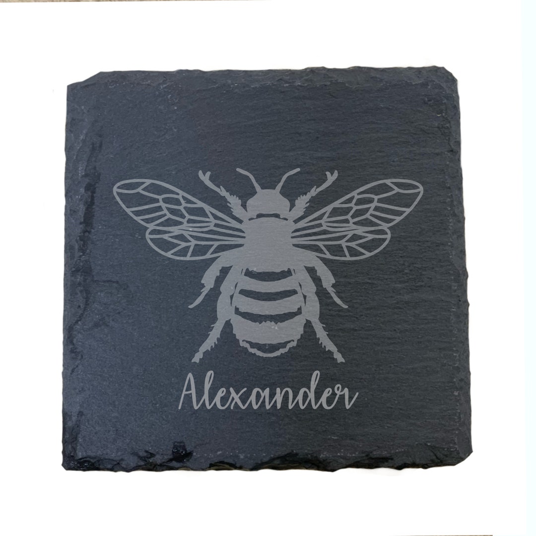 Personalised Bee Engraved Slate Coaster, Bee Gift, Bee Glass, Beekeeper ...