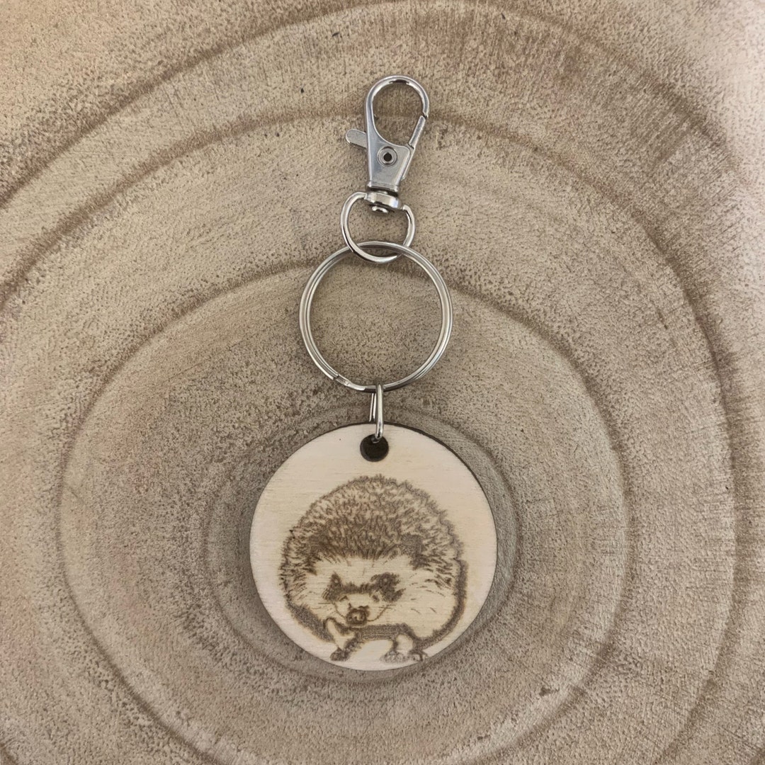 Personalised Hedgehog Engraved Wooden Keyring, Hedgehog Gift, Hedgehog ...
