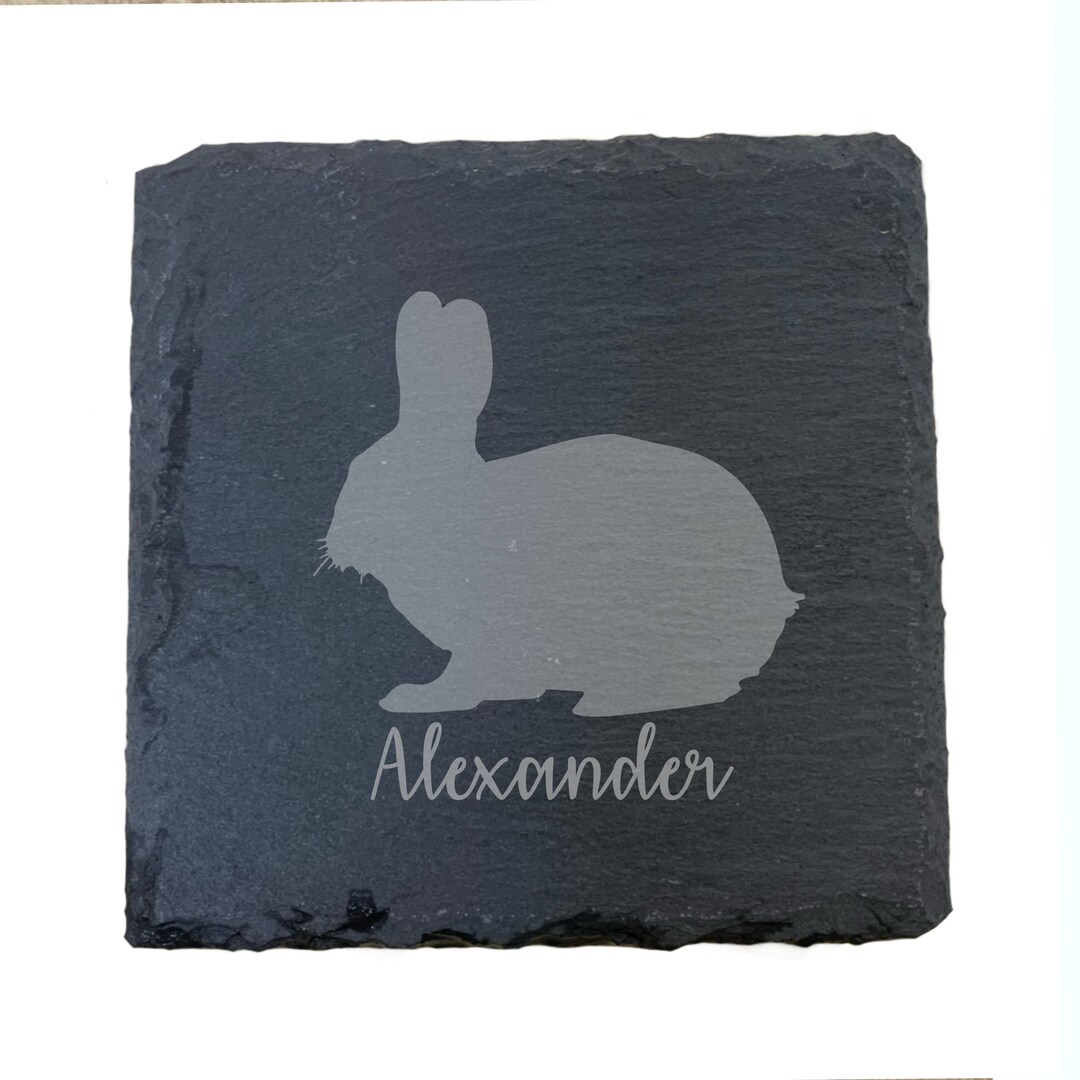 Personalised Bunny Engraved Slate Coaster, Bunny Gift, Bunny Glass ...