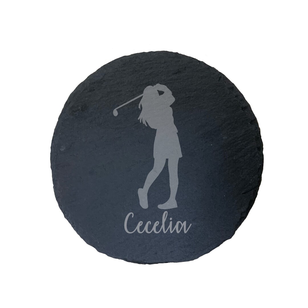 Personalised Female Golf Player Engraved Slate Coaster, Golf Coaster ...