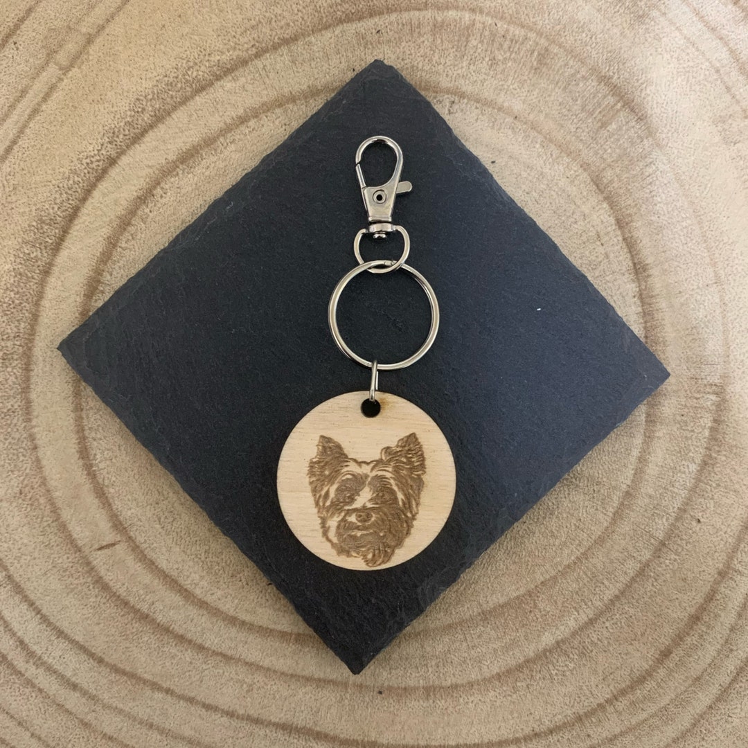 Yorkshire Terrier Yorkie Round Wooden Keyring, Dog Key Chain, Dog ...