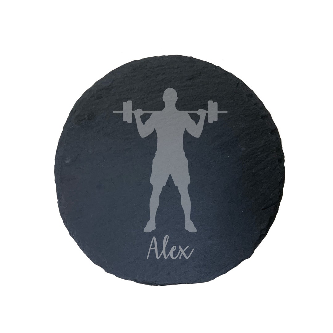 Personalised Weightlifting Engraved Slate Coaster, Gym Gift, Weights ...