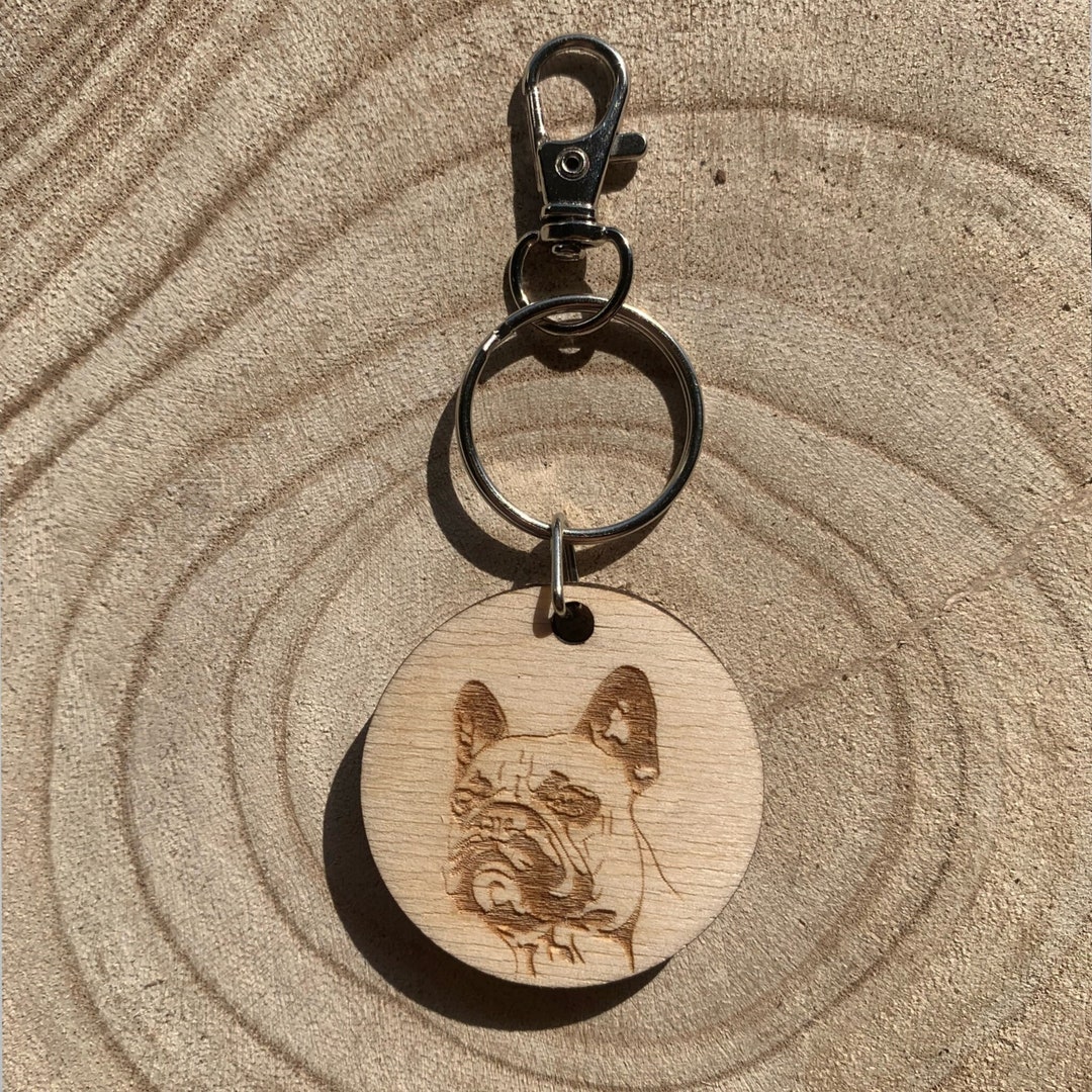 French Bulldog Round Wooden Keyring, Dog Key Chain, Dog Gift, Dog ...
