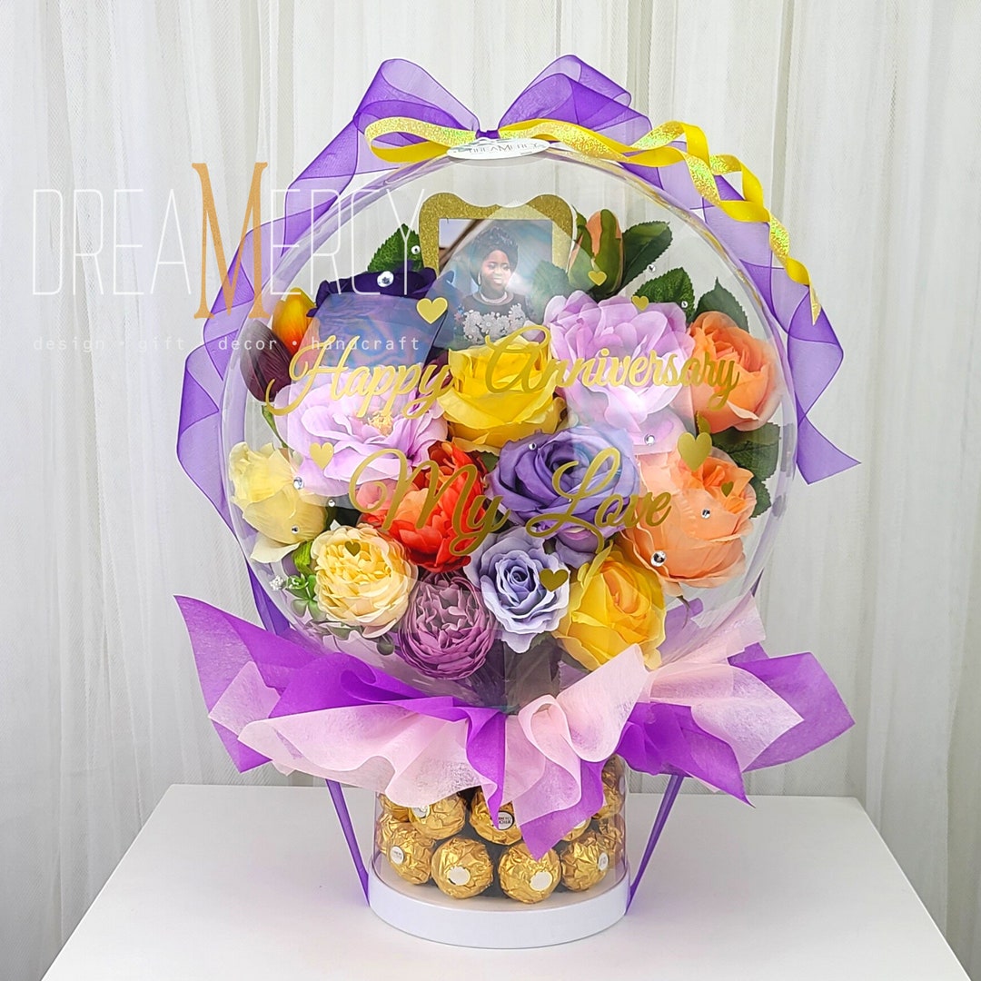 Flower Balloon Gift Box W/ Your Photo Inside, Balloon Flower, Chocolate ...