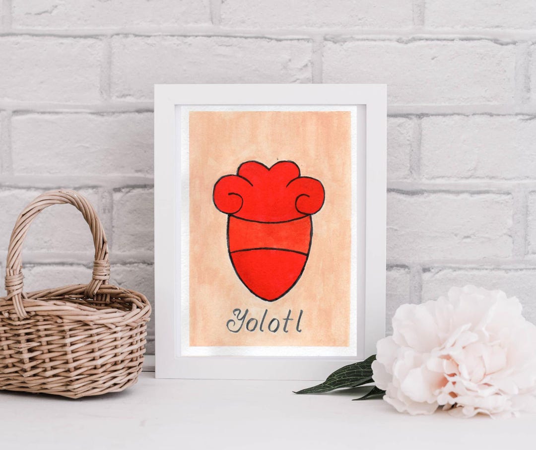 Glyph to Represent the Nahuatl Noun YOLOTL (heart). Watercolor. - Etsy