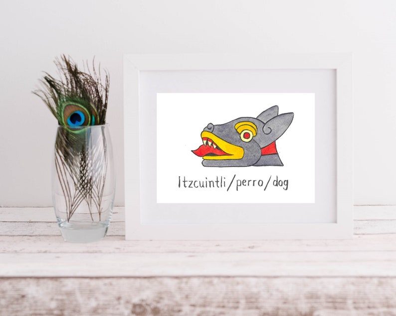 Glyph to Represent the Nahuatl Noun ITZCUINTLI dog. Watercolor. Glyph ...