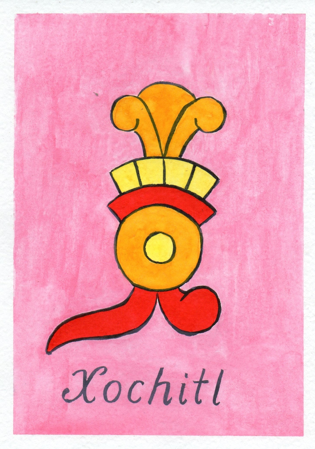 Glyph to Represent the Nahuatl Noun XOCHITL flower. Watercolor. Glyph ...