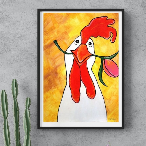 Rooster and Roses - Etsy