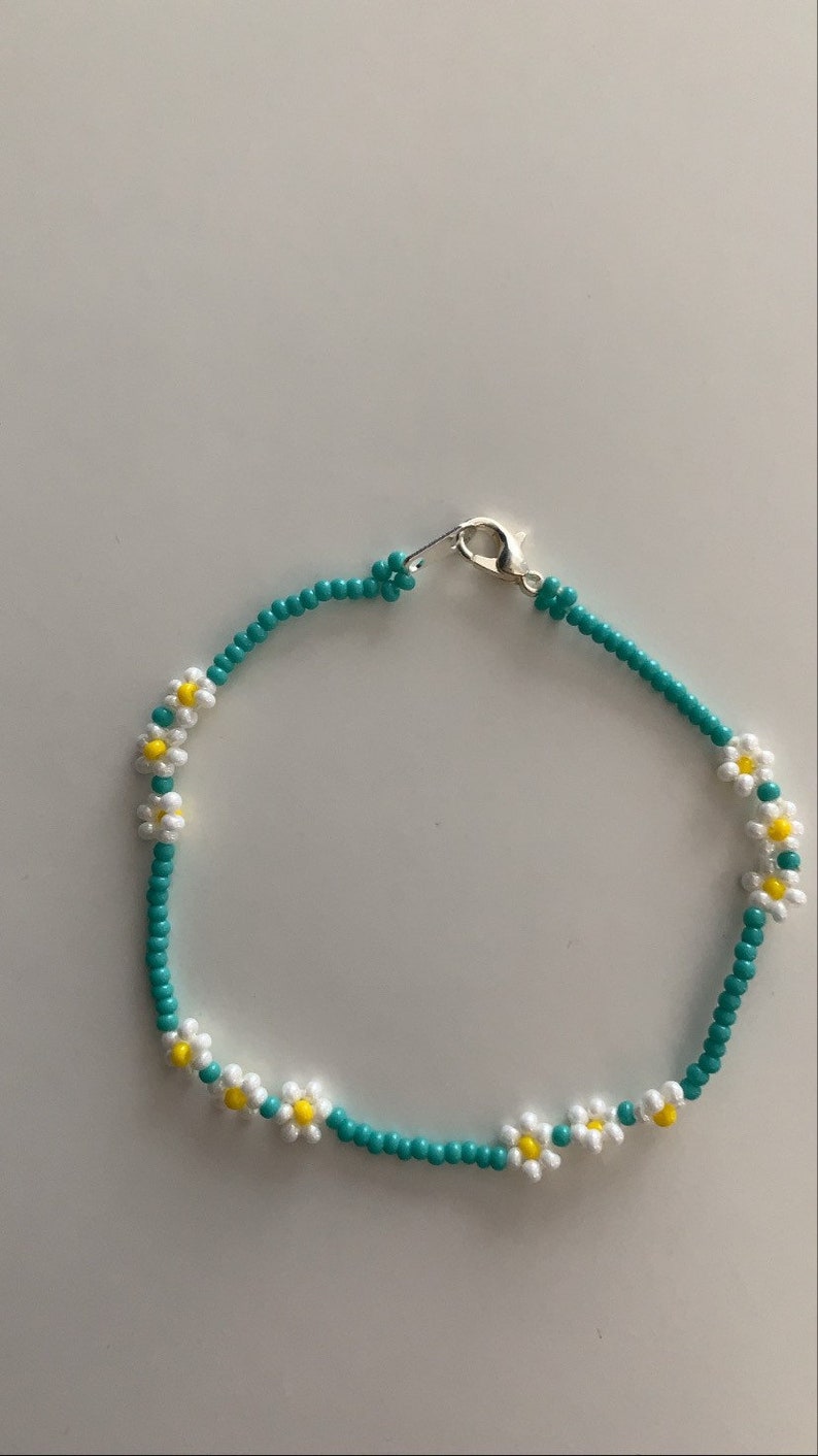 Daisy Flower Seed Bead Bracelet Colorful Dainty Jewelry Anklet Etsy