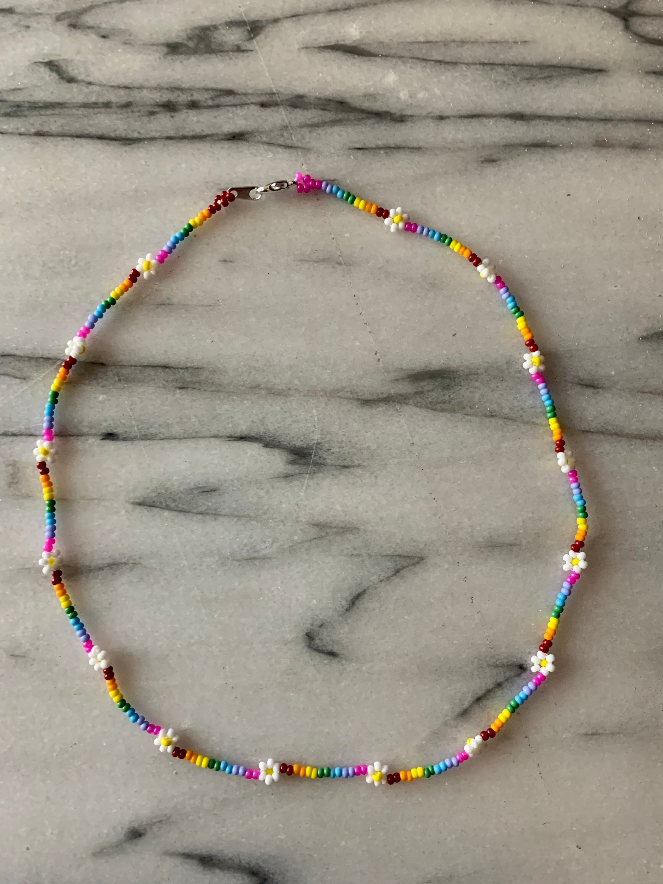 Daisy Flower Seed Bead Necklace Colorful Dainty Jewelry Choker Etsy