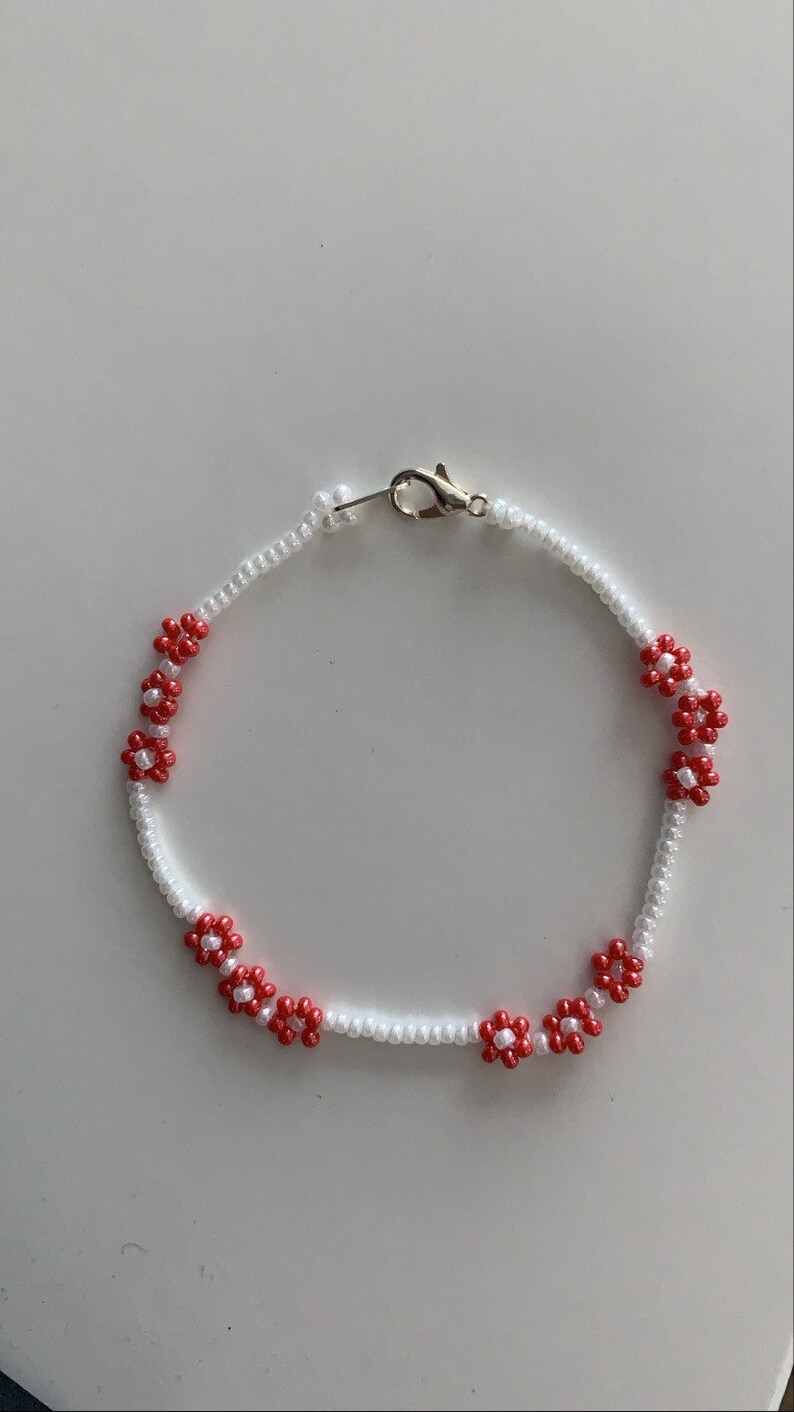 Daisy Flower Seed Bead Bracelet Colorful Dainty Jewelry Anklet Etsy