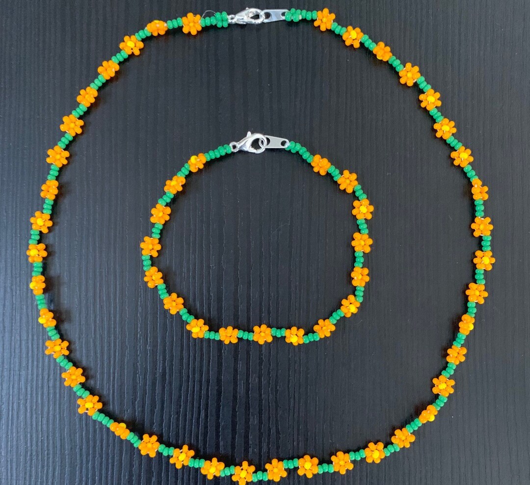 Daisy Flower Seed Bead Daisy Bracelet Necklace Set Colorful Dainty