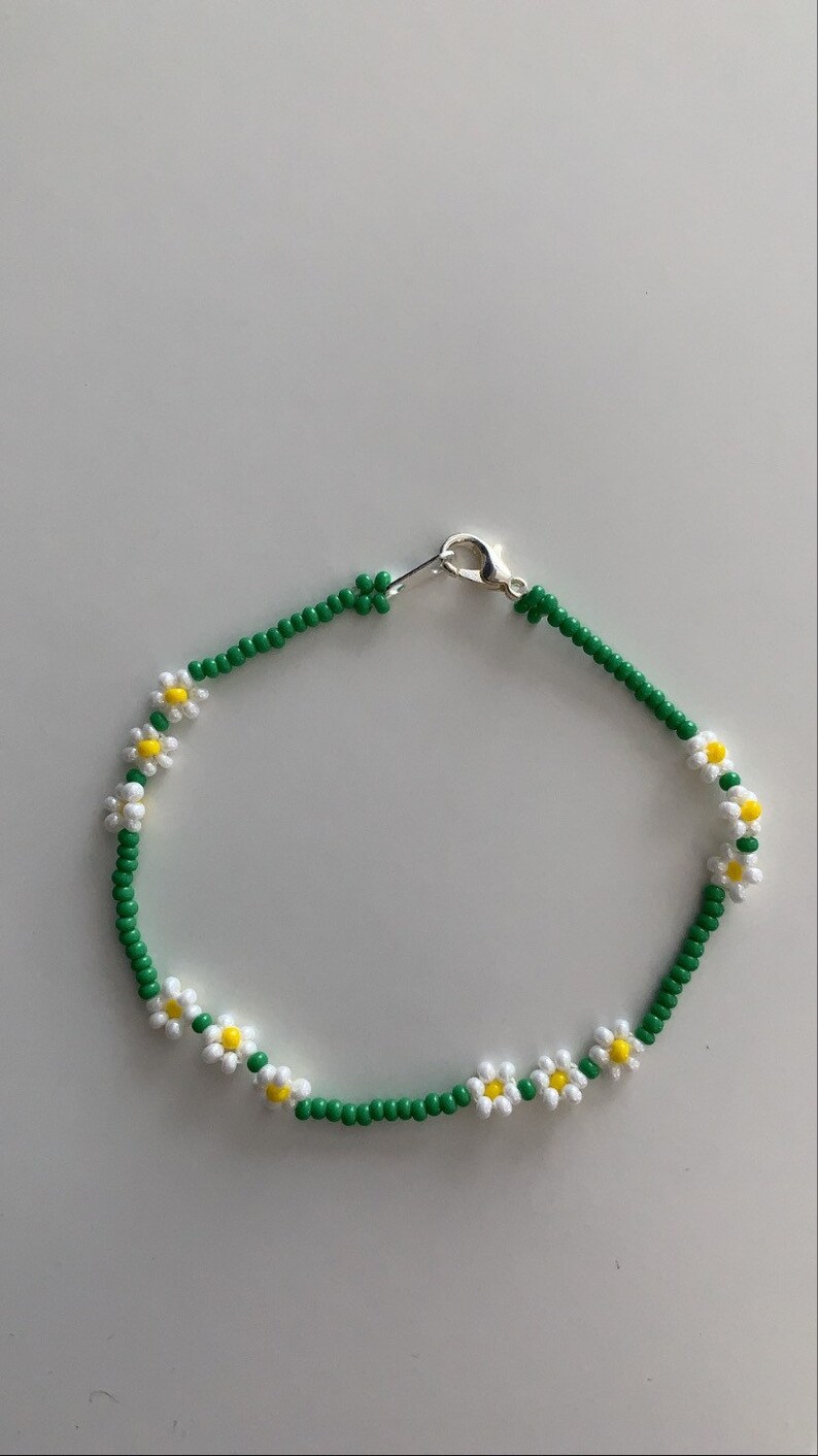 Daisy Flower Seed Bead Bracelet Colorful Dainty Jewelry Anklet Etsy