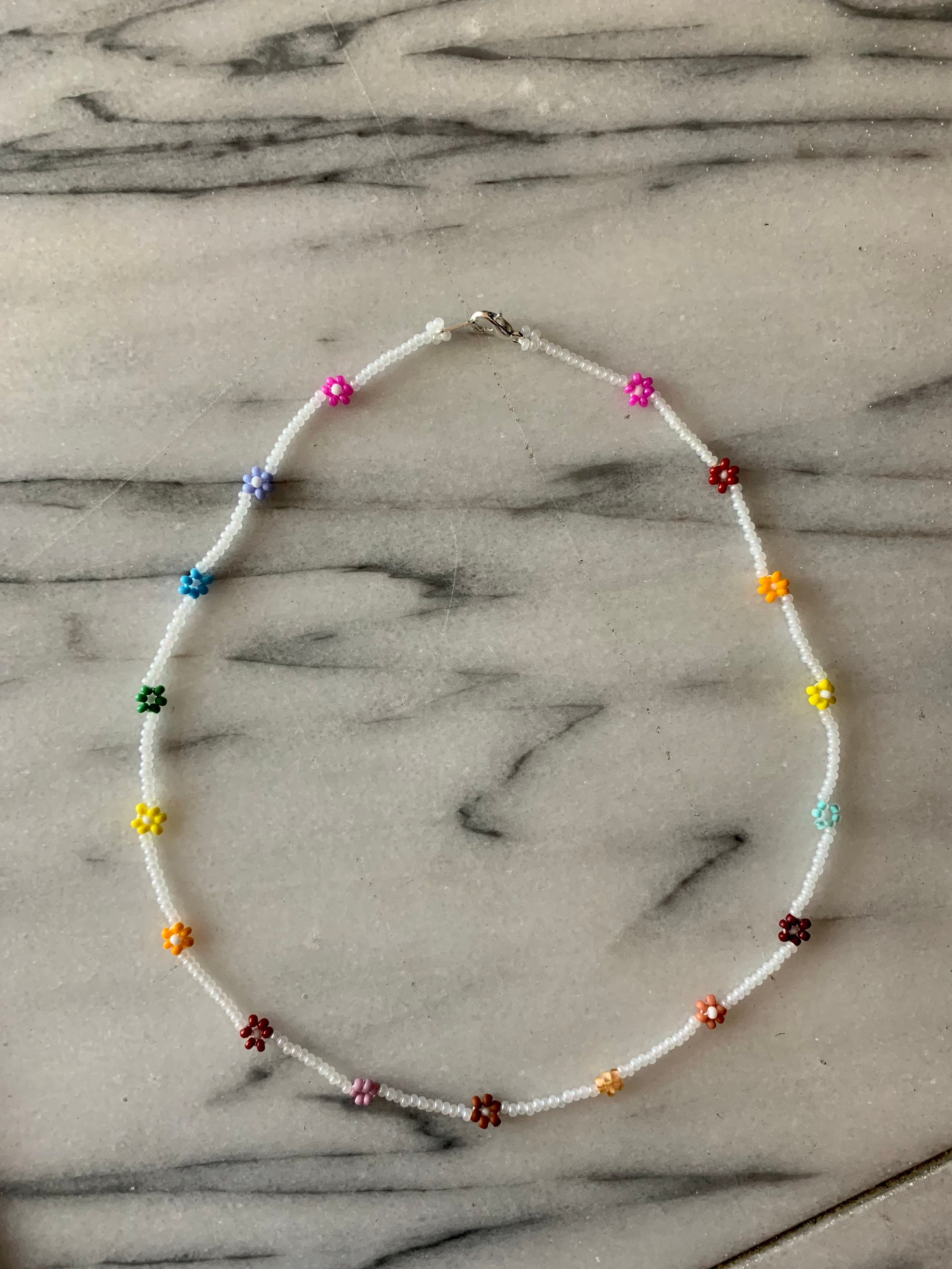 Daisy Flower Seed Bead Necklace Colorful Dainty Jewelry Choker Etsy