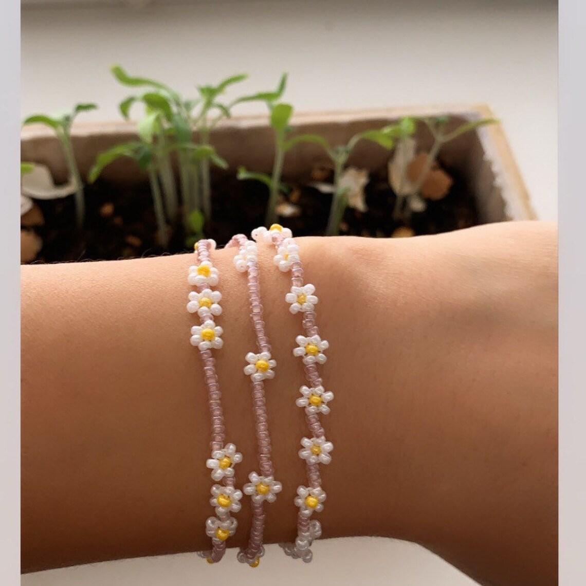 Daisy Flower Seed Bead Bracelet Colorful Dainty Jewelry Anklet | Etsy