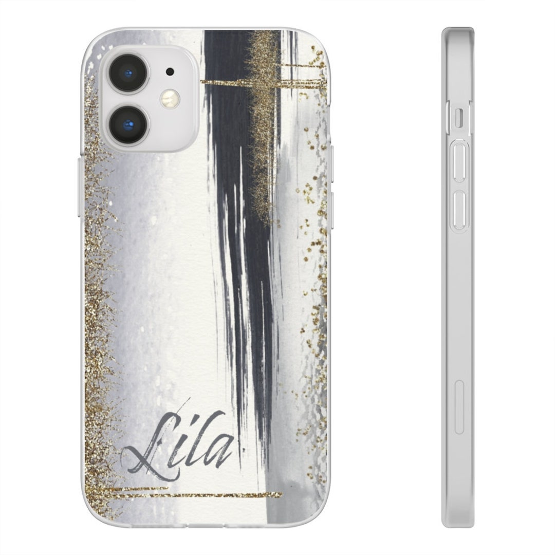 Personalized Black and Gold Phone Case, Flexi Phone Case, Personalized ...