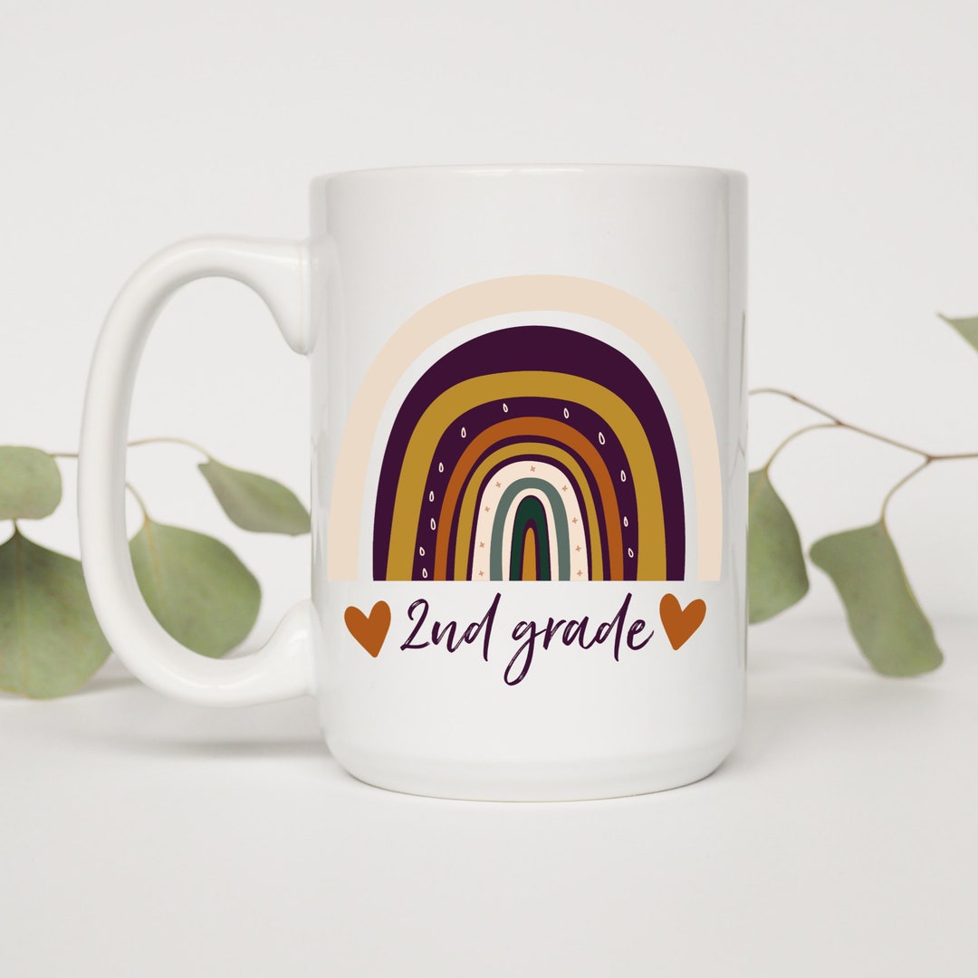 Personalized 2nd Grade Teacher Mug, 2nd Grade Mug, Rainbow Coffee Mug ...