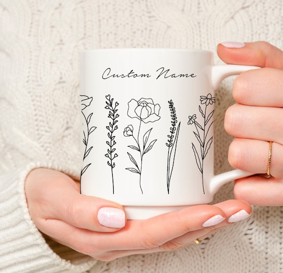 Personalized Wildflower Mug Personalized Mug Flower Mug | Etsy