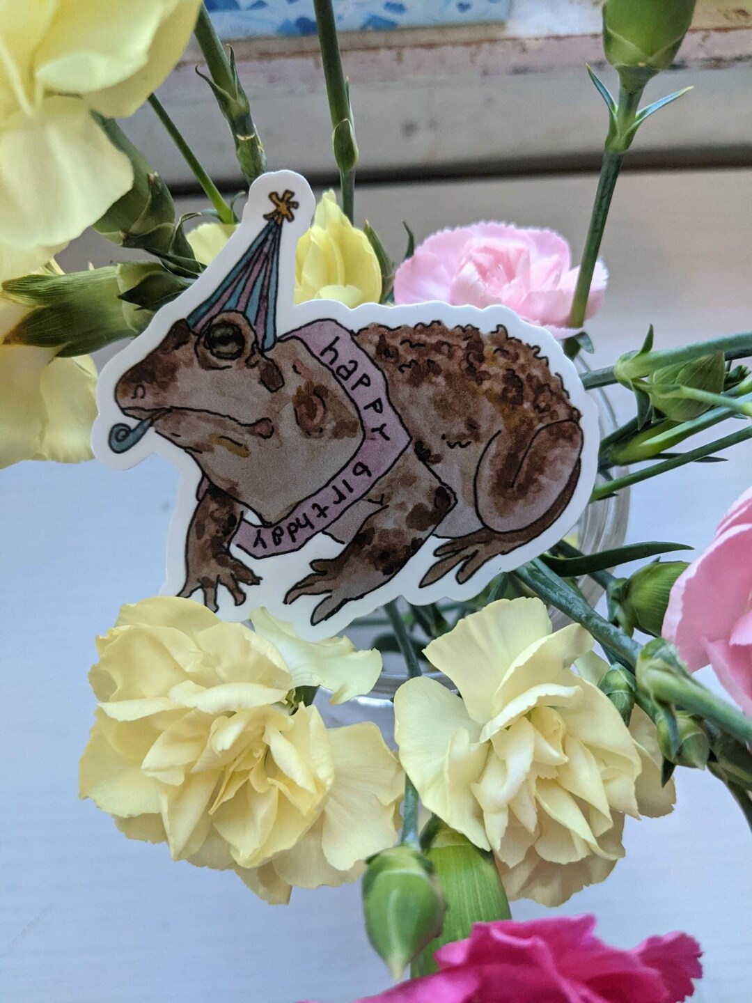 Happy Birthday Toad Sticker, Water Resistant Sticker, Watercolor Toad ...