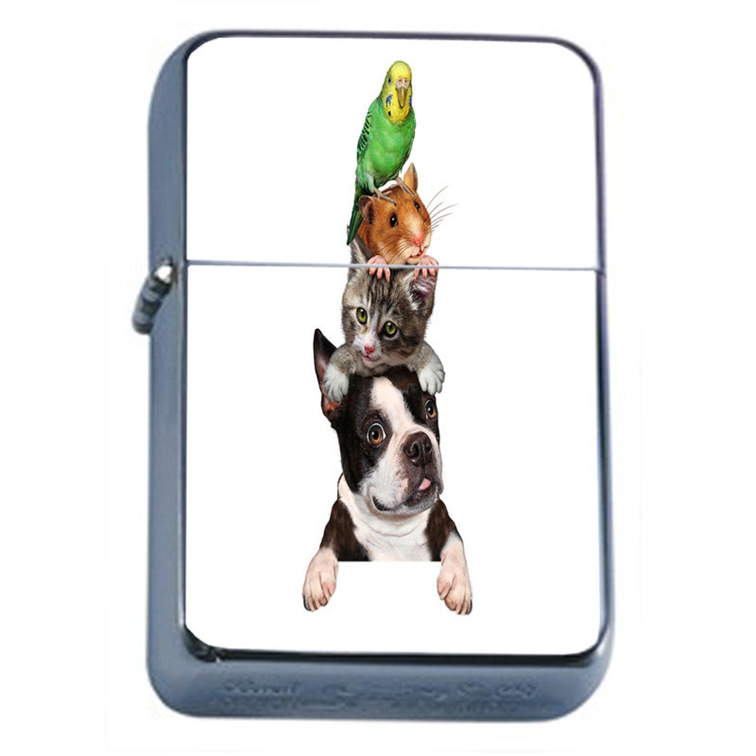 Cute Animals Em1 Flip Top Oil Lighter Smoking Cigarette Silver Case ...