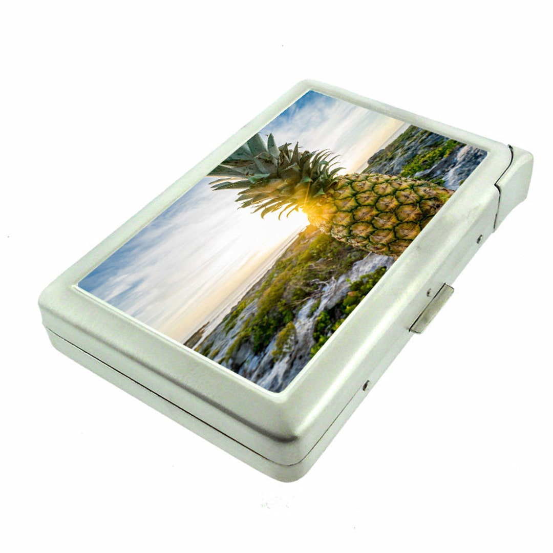 Beach Pineapple Em5 Hip Silver Cigarette Case With Built in Lighter Id ...
