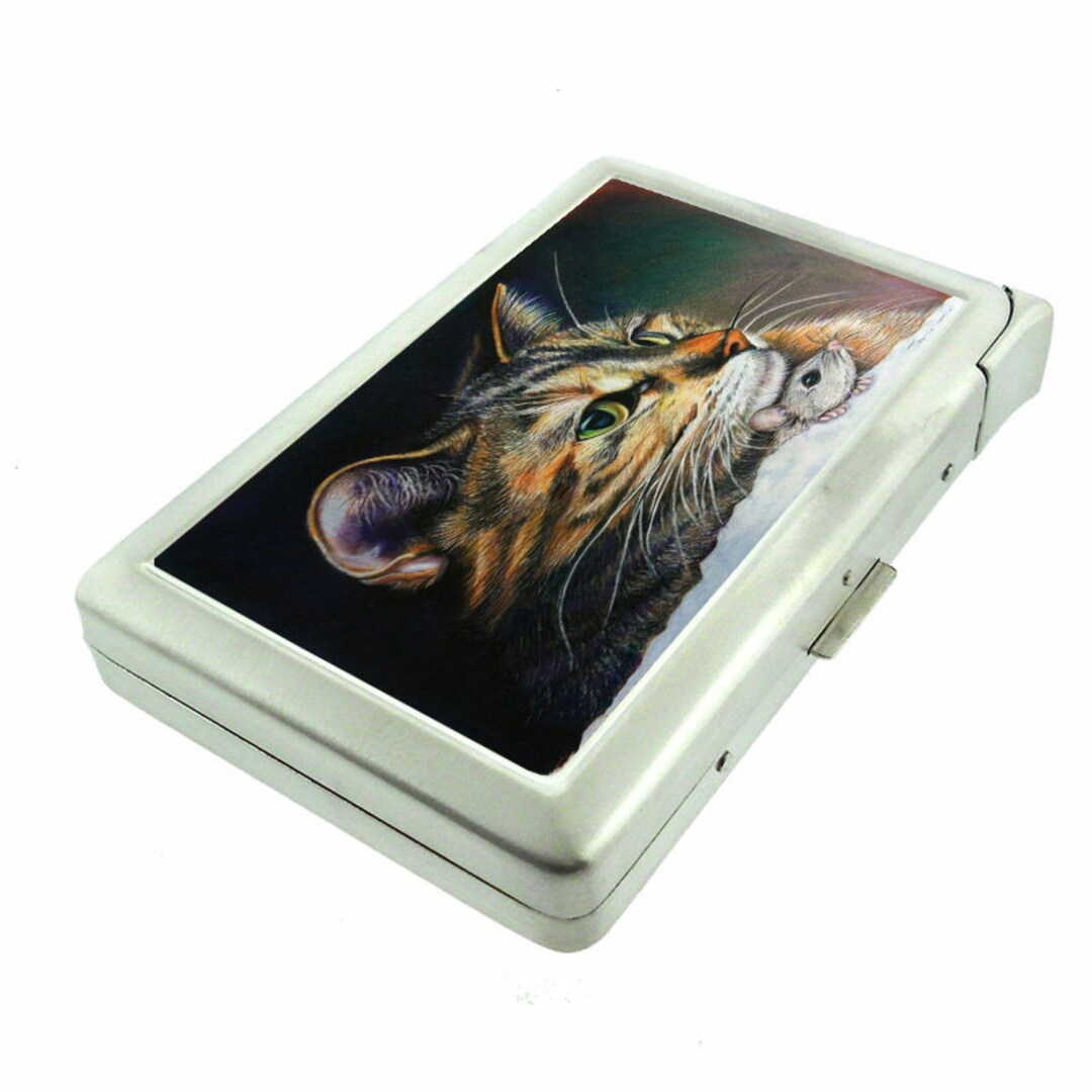Cat Mouse Em1 Hip Silver Cigarette Case With Built in Lighter Id Holder ...