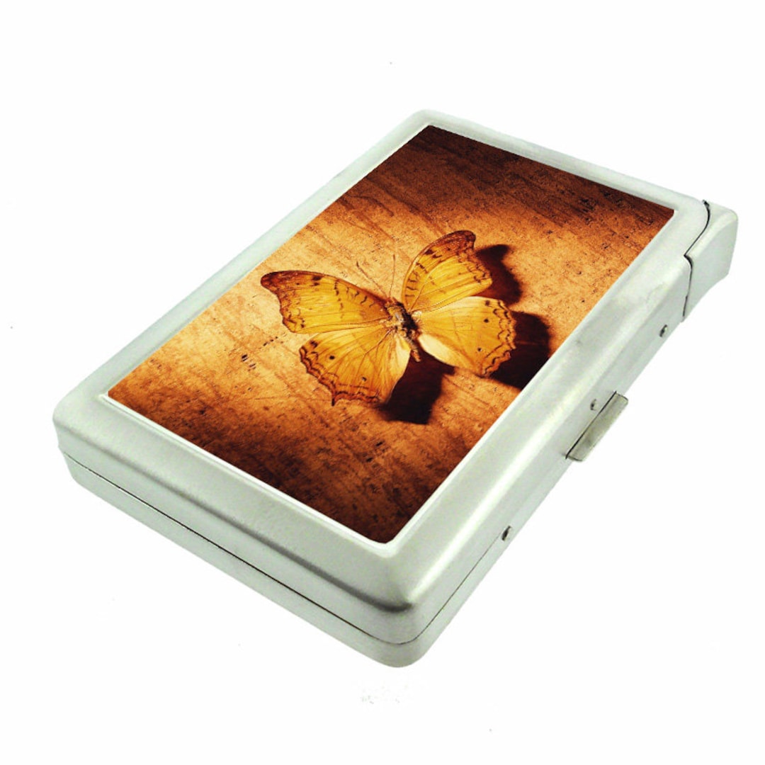 Rustic Butterfly Em1 Hip Silver Cigarette Case With Built in Lighter Id ...