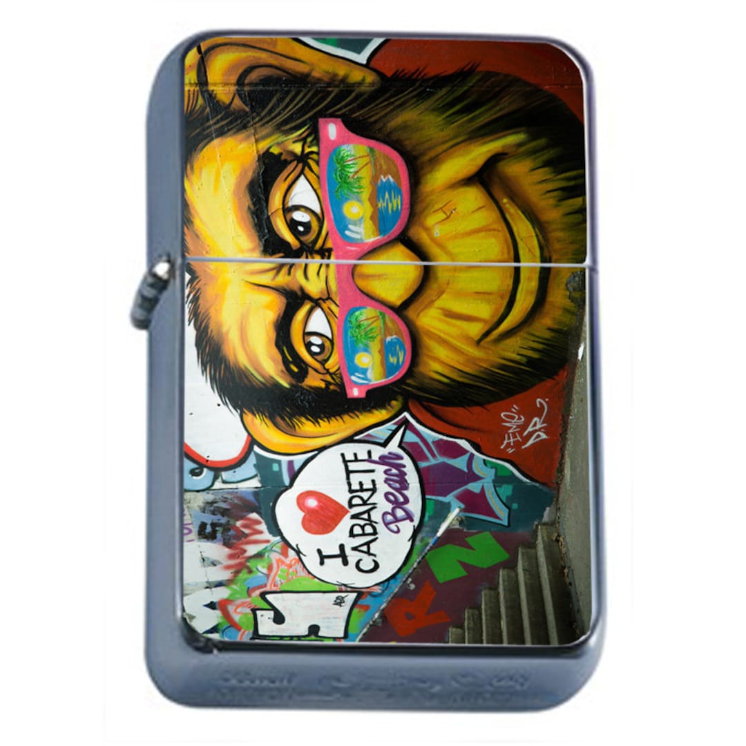 Monkey Mural Em1 Flip Top Oil Lighter Smoking Cigarette Silver Case ...