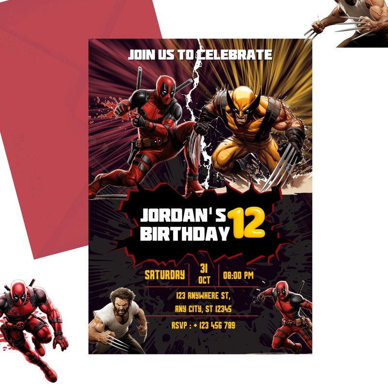 Invitacion deadpool - Etsy México