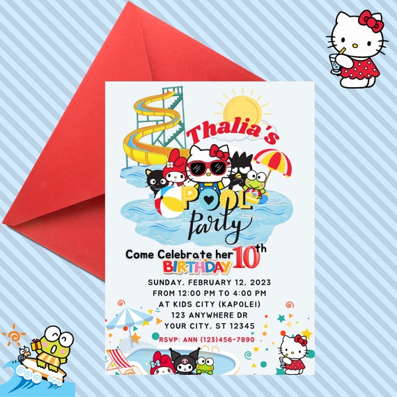 Hello Kitty Printable Pool Party Invitations