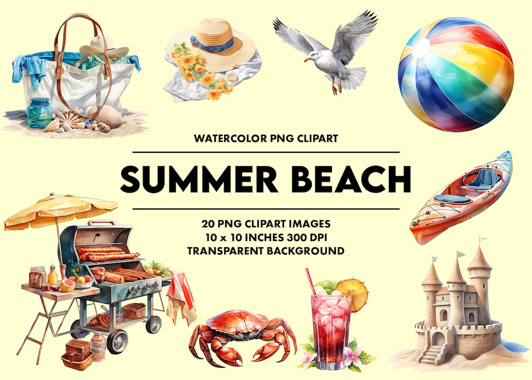 Variety Pack 1: 20 Beach Clipart Images for Coastal Vibes & Summer Fun ...