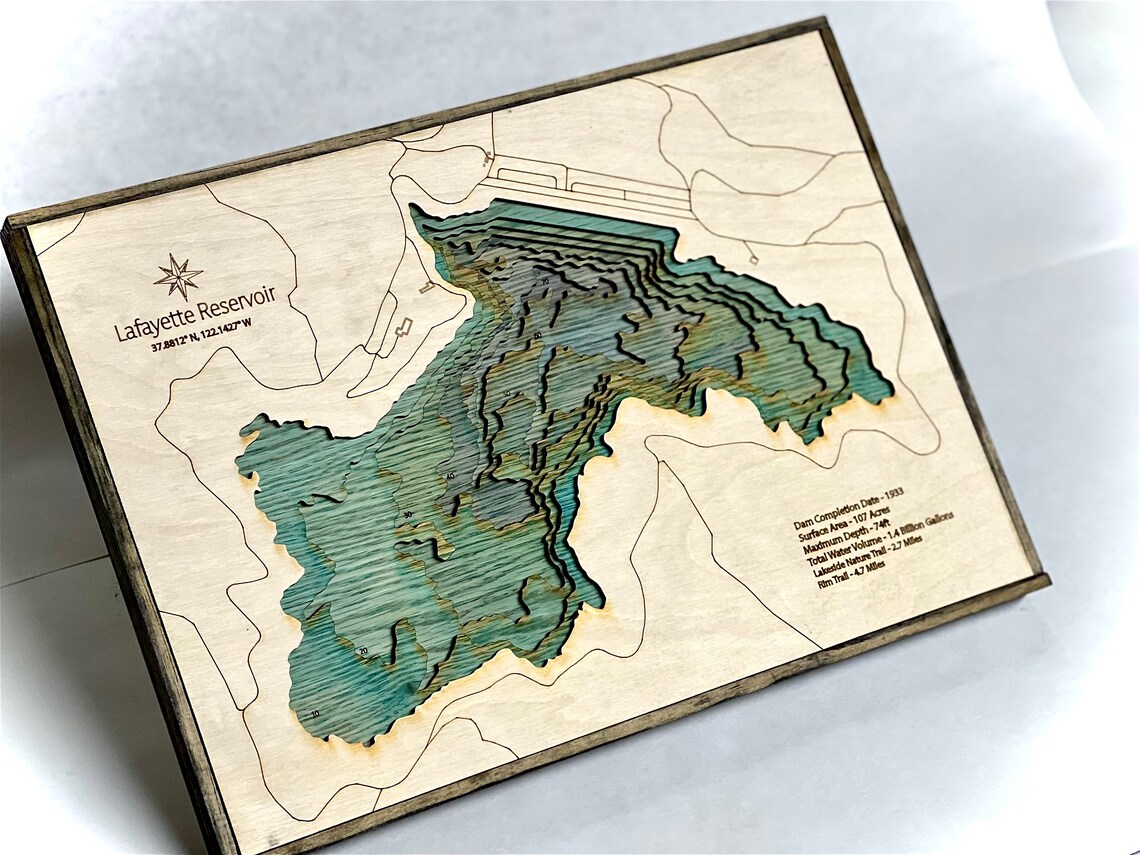 Lafayette Reservoir Wood Maps - Etsy