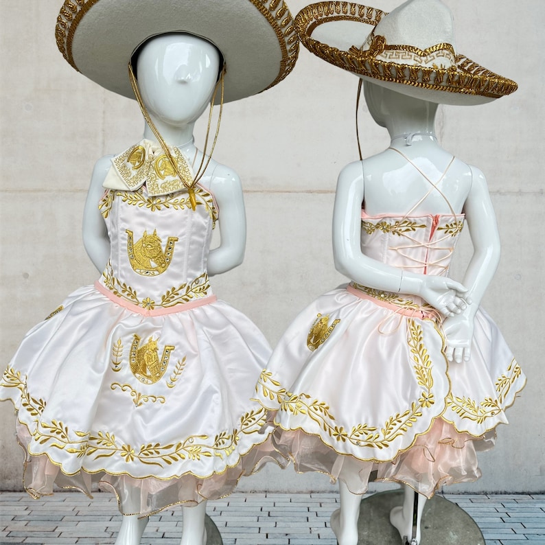 Girls Charro Charra LIGHT PINK GOLD Dress for Baptism or - Etsy