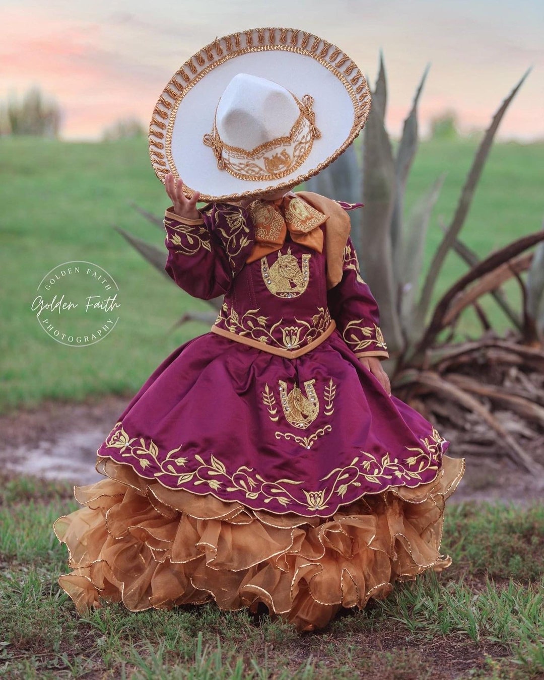 Girls Charro Charra Burgundy Dress for Baptism or Presentation Birthday ...