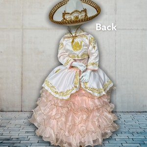Girls Charro Charra LIGHT PINK | GOLD Dress for Baptism or Presentation ...