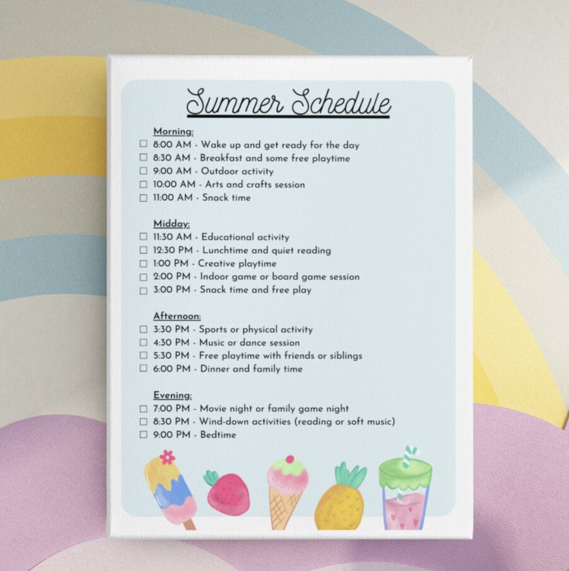 Kids Summer Schedule - Etsy