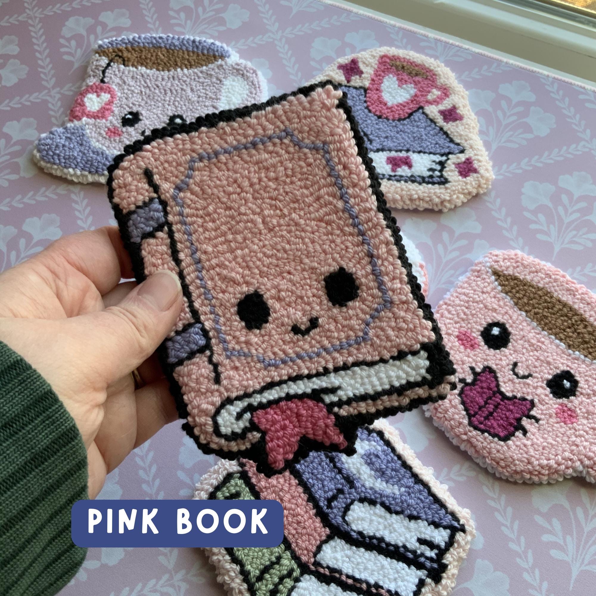 Book Themed Coasters, Book Punch Needle Coaster, Mug Rug, Coffee ...