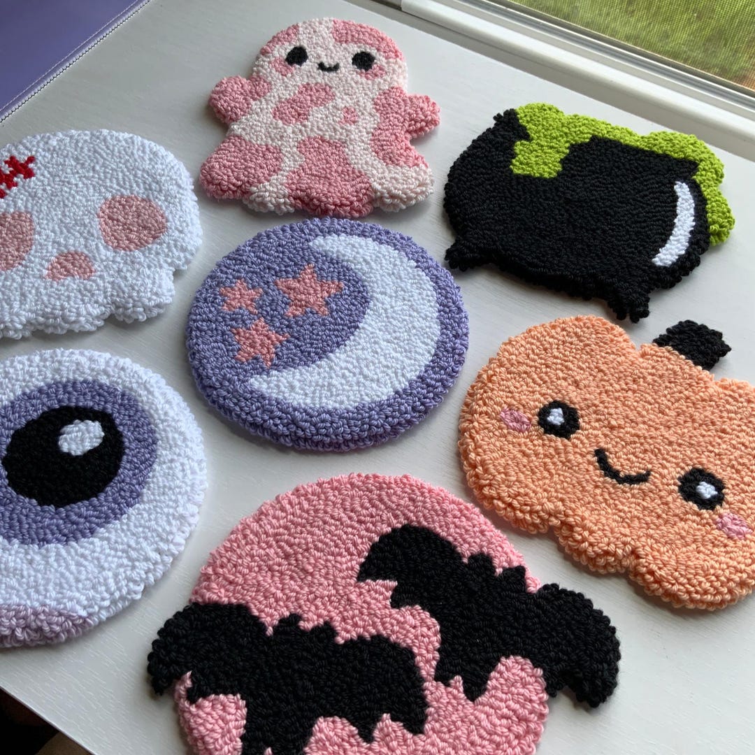 Halloween Mug Rug, Punch Needle Coasters, Handmade Mug Rug, Spooky ...
