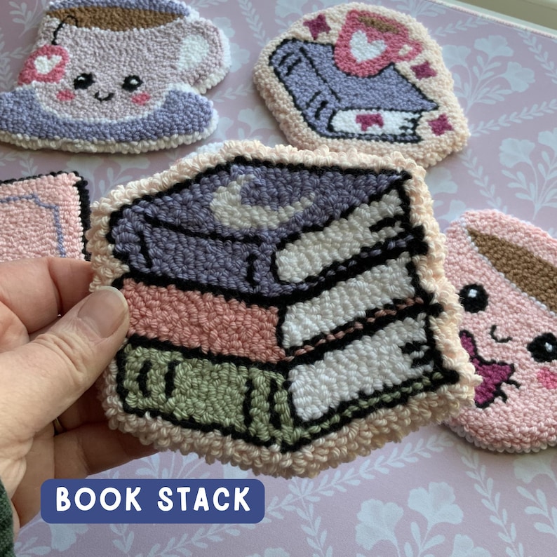 Book Themed Coasters, Book Punch Needle Coaster, Mug Rug, Coffee ...