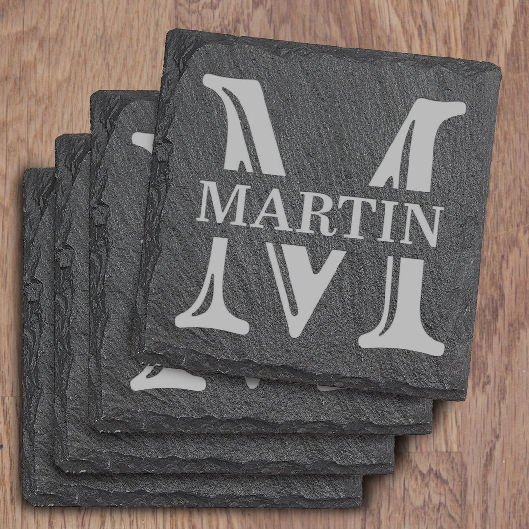 Personalized Slate Coasters With Name and Initial, Set of 4, Wedding ...