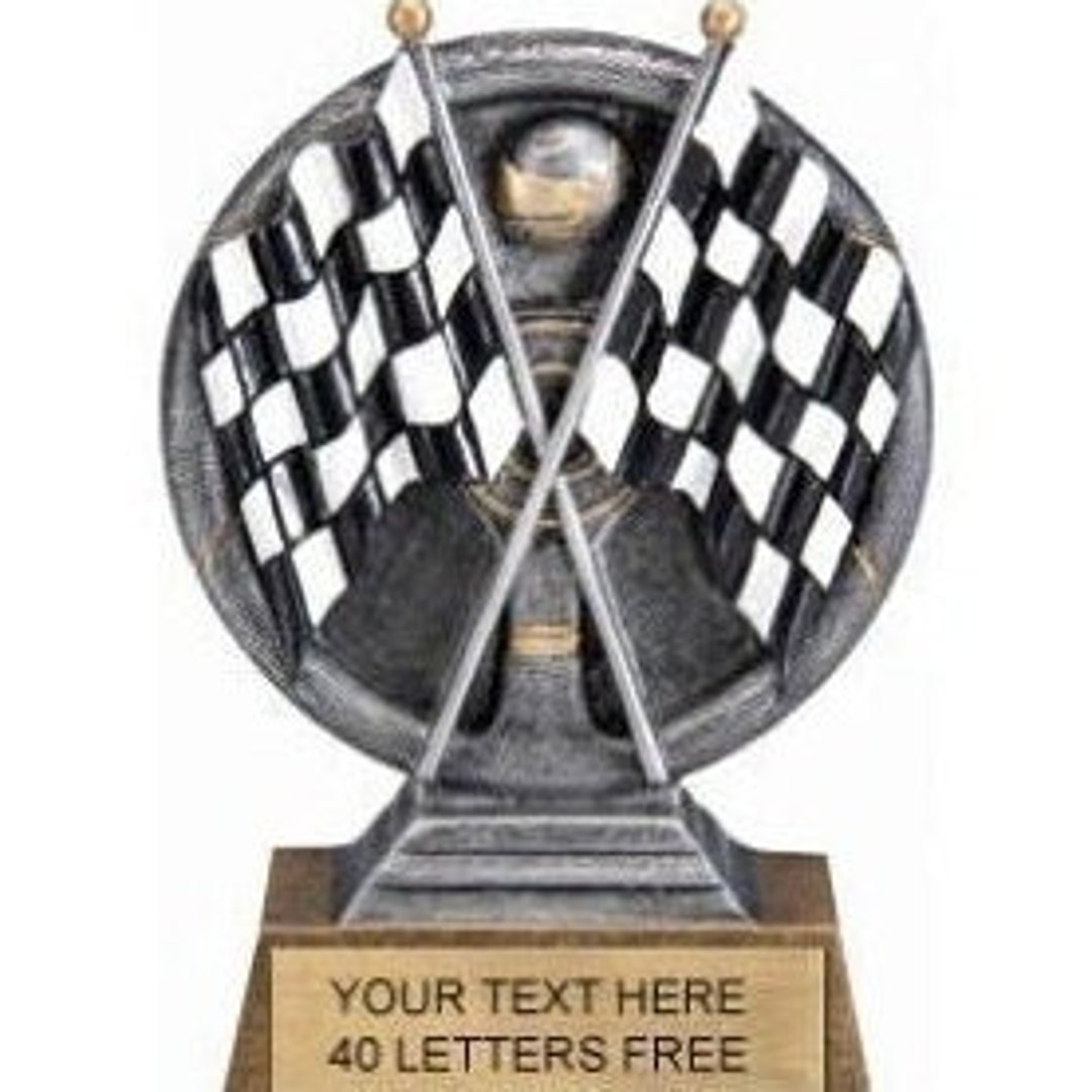 Racing Flags Trophy, Motorsports, Auto Cross, Car Shows, With 4 Lines ...