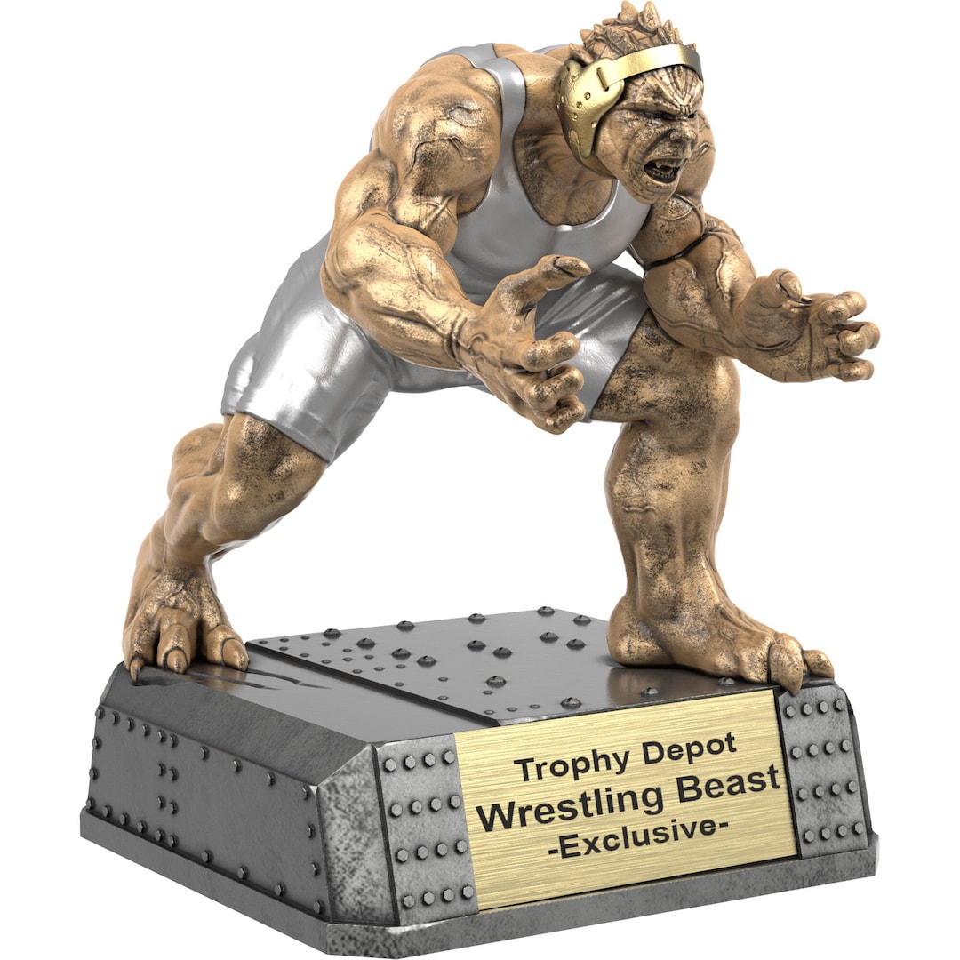 Wrestling Trophy With Custom Engraved Text, Beast, Monster Sculptured ...